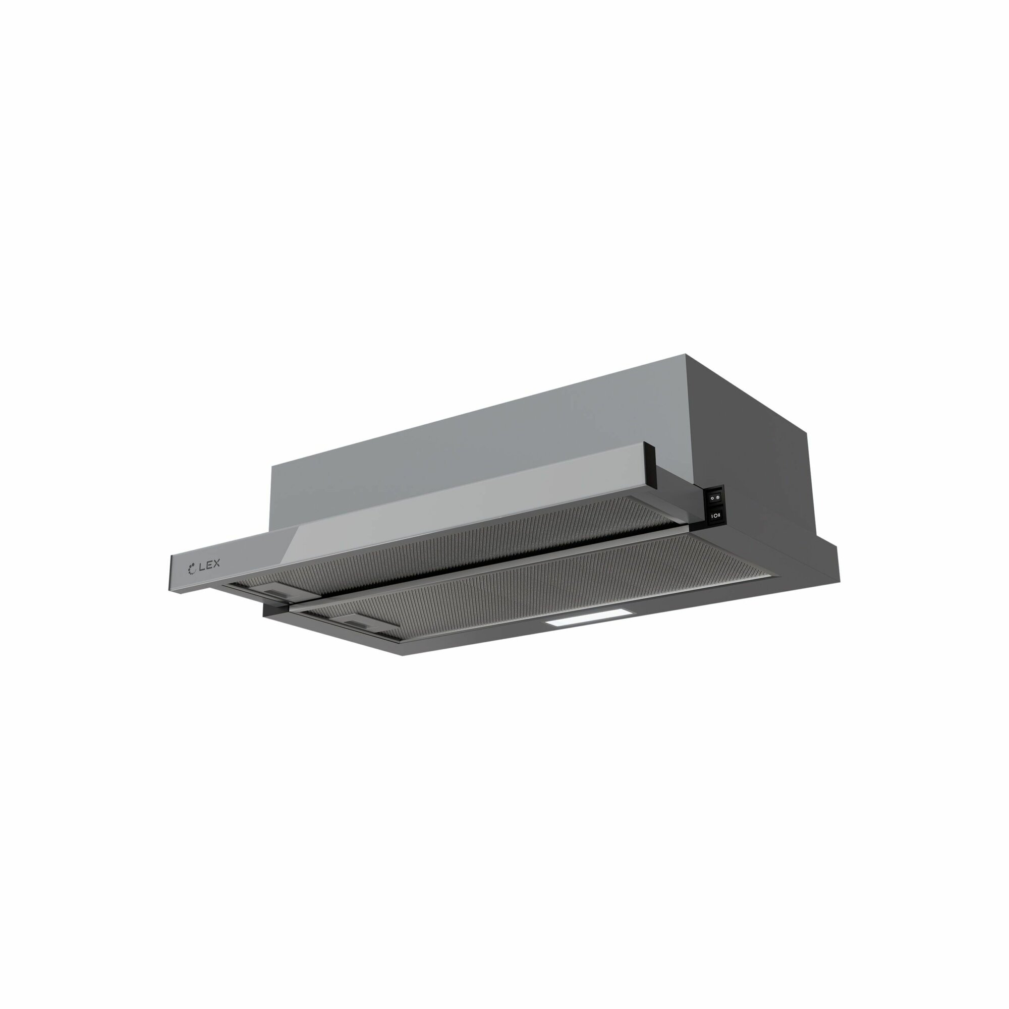 Вытяжка кухонная встраиваемая LEX HIDE G 600 GREY, производительность 550 м3, диаметр воздуховода 120 мм, 2 скорости, отделка стекло