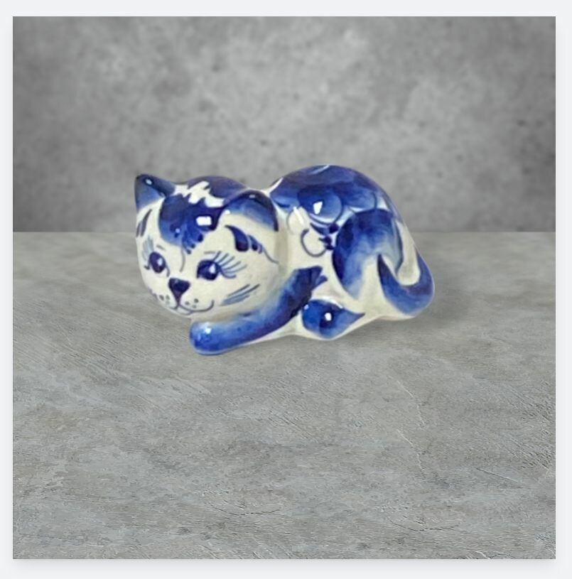 Гжель, фарфор, статуэтка Кот 9 см