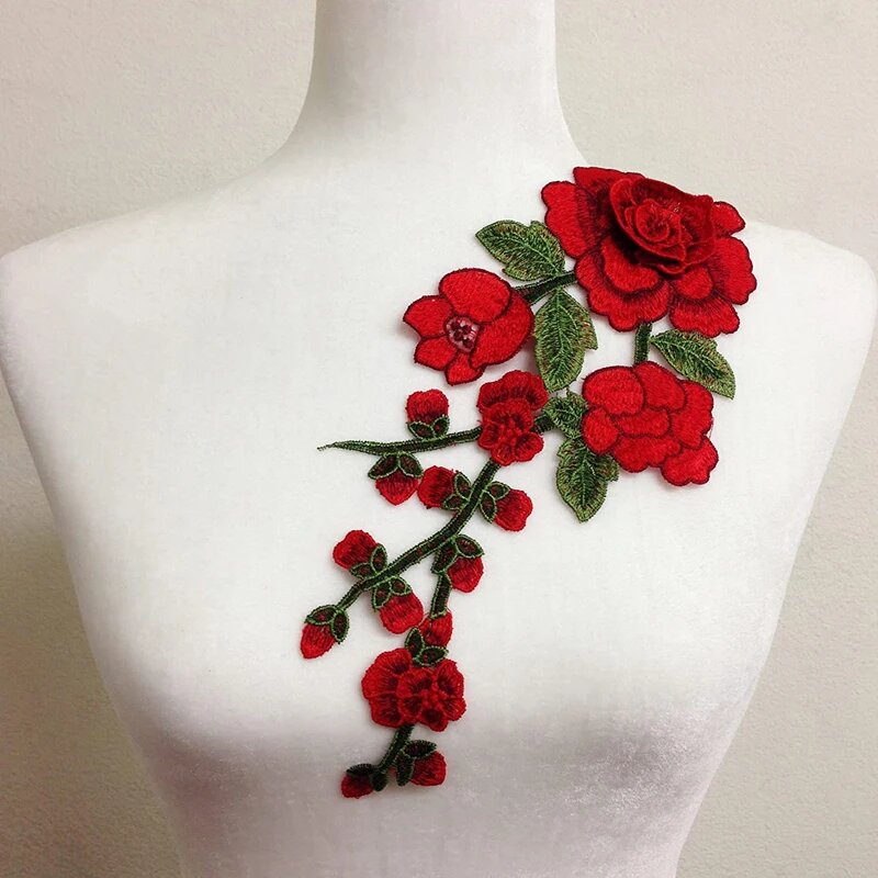 Патч с вышивкой розы ZYLPYY Красный, Style2 Red