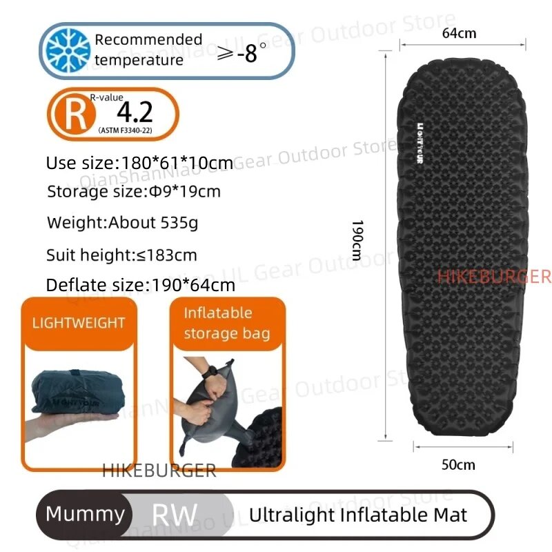 HIKEBURGER Light Tour Надувной спальный коврик Mummy-R/Mummy-RW/Square-L R4.2 -RW
