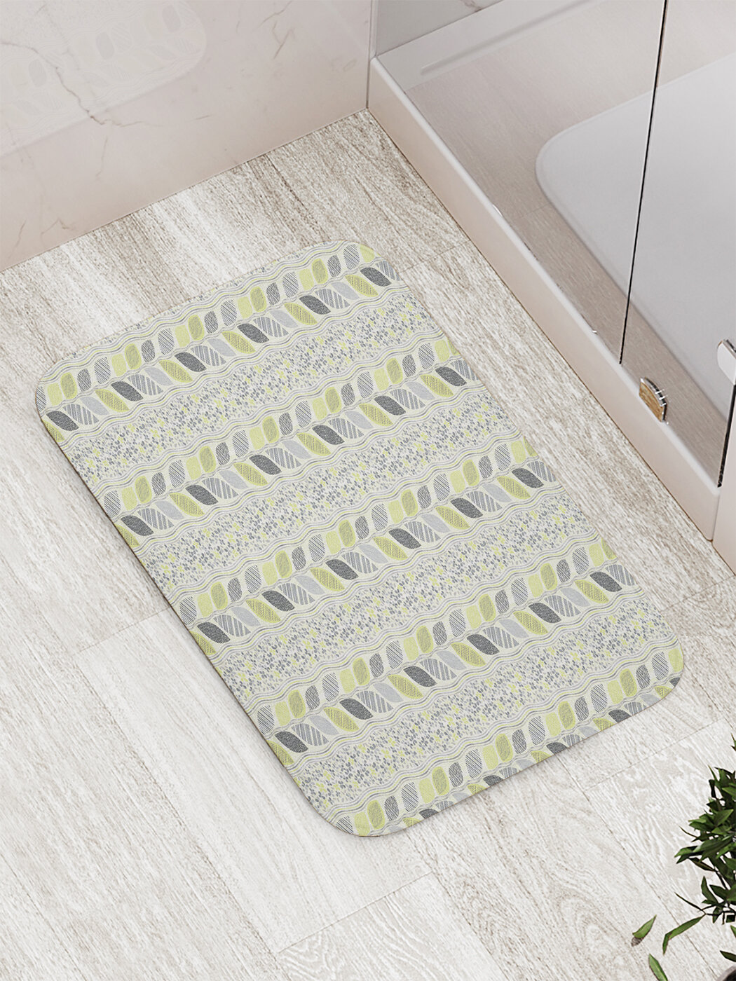 Коврик для ванной комнаты и туалета противоскользящий "Цветы между листьями" 52х77 см, JoyArty