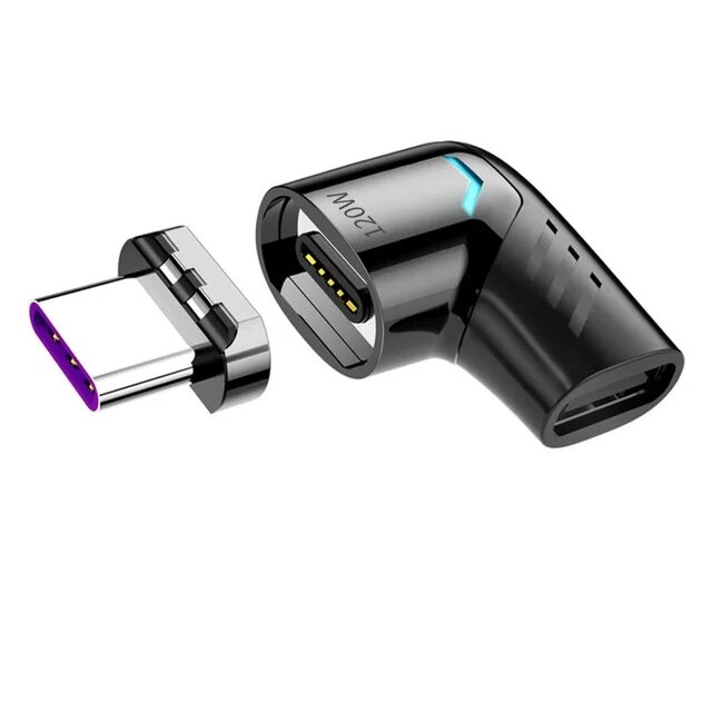 120 Вт USB Type C Магнитный кабель адаптер для iPad Pro Macbook USB C папа к Type C изогнутый конвертер для Xiaomi Samsung Phone Game Black