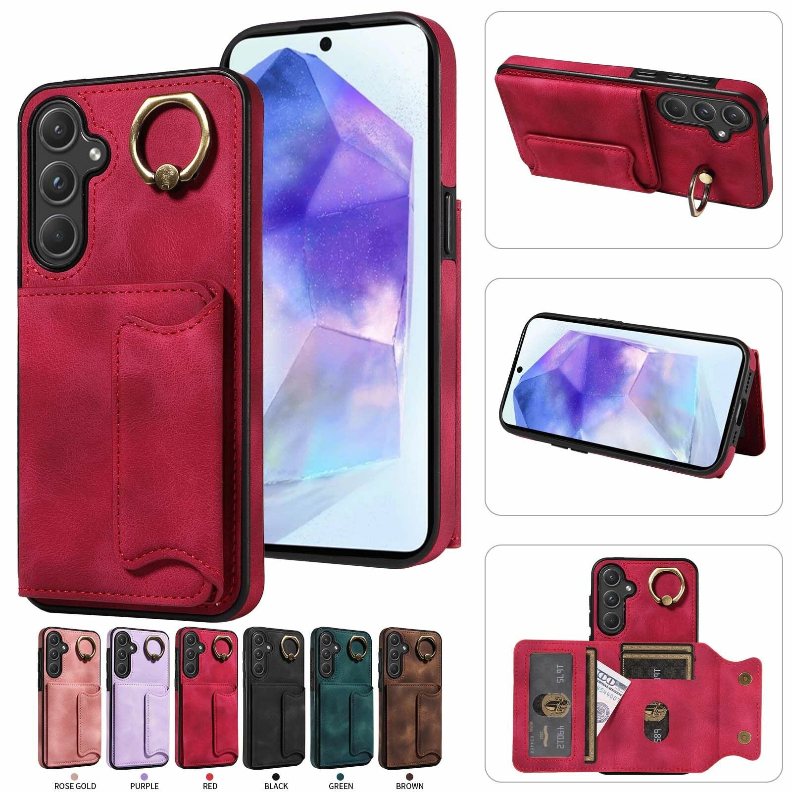 YIKATU Роскошный кожаный магнитный чехол для Samsung Galaxy A55 5G (Самсунг Галакси A55 5G) с карманом/держателем для карт/кольцом-подставкой, Skin Feel