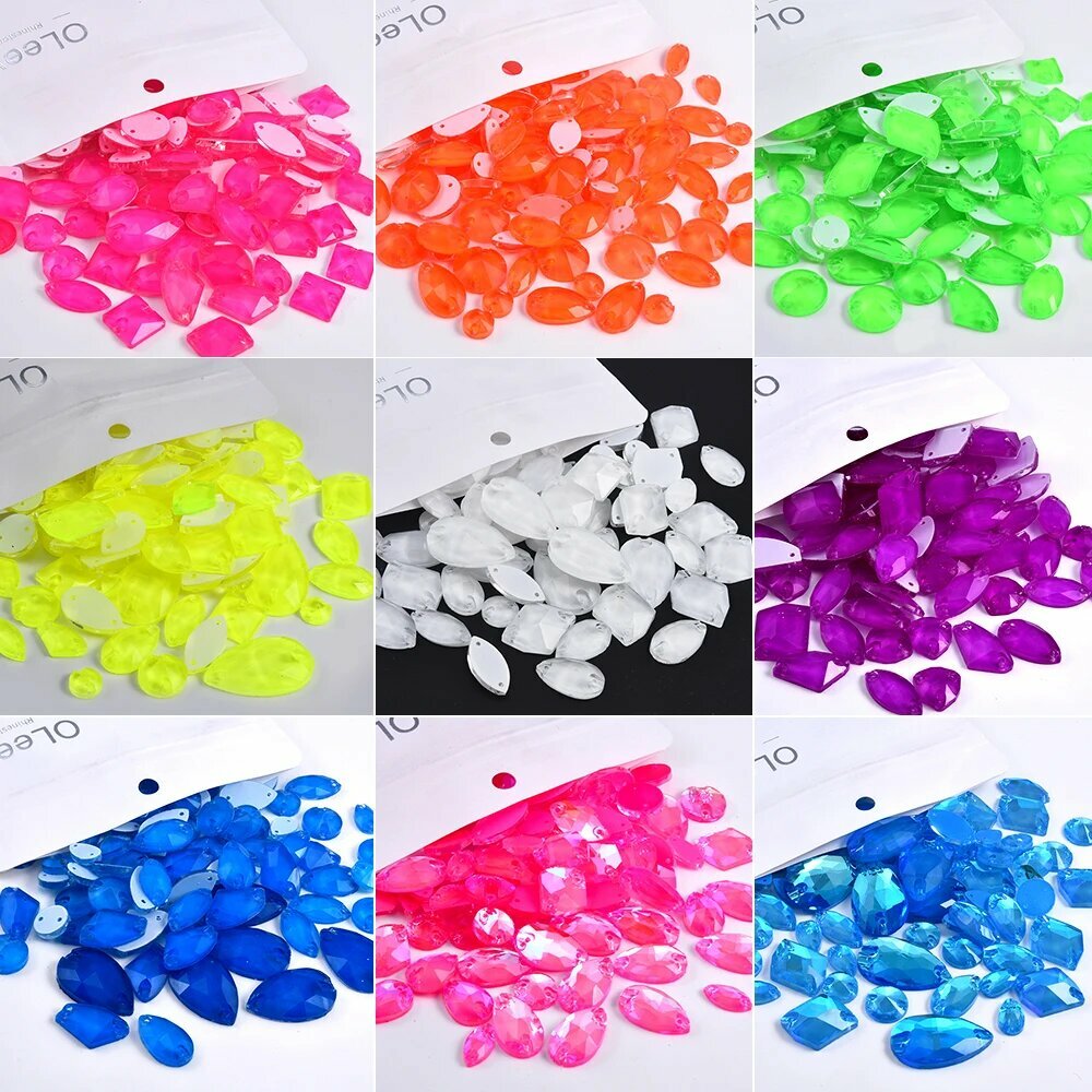 Стразы Oleeya, 50шт, оранжевый AB neon, mix shape — фото 1