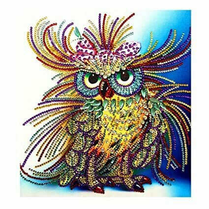 Алмазная мозаика "Сова-растрепка", частичная выкладка, фигурные стразы, размер полотна 30*30см, размер выкладки 25*25 см, без подрамника