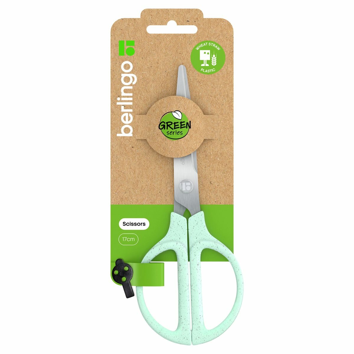 Ножницы Berlingo Green Series, 170мм, зеленый, европодвес (DNe_17300_b), 12шт.