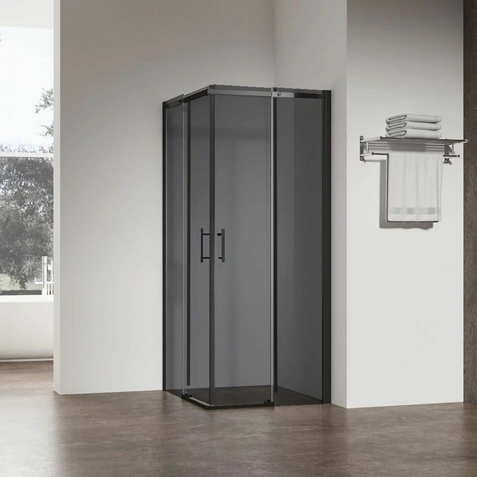 Душевой уголок Veconi Rovigo RV-50B Grey 100х90, стекло тонированное, профиль черный матовый RV50B-10090-05-C8
