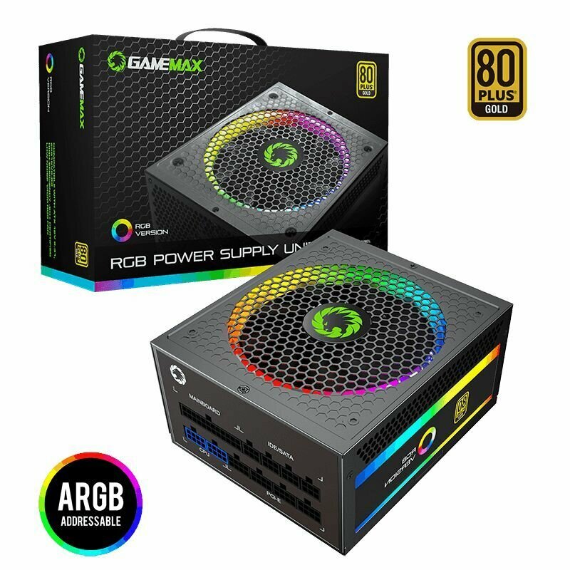 Блок питания GameMax RGB-850 Black (Черный 850W Gold 140 мм 20+4pin 2*4+4pin(CPU) 2*6+2pin(PCI-E) 8*SATA 3*MOLEX)