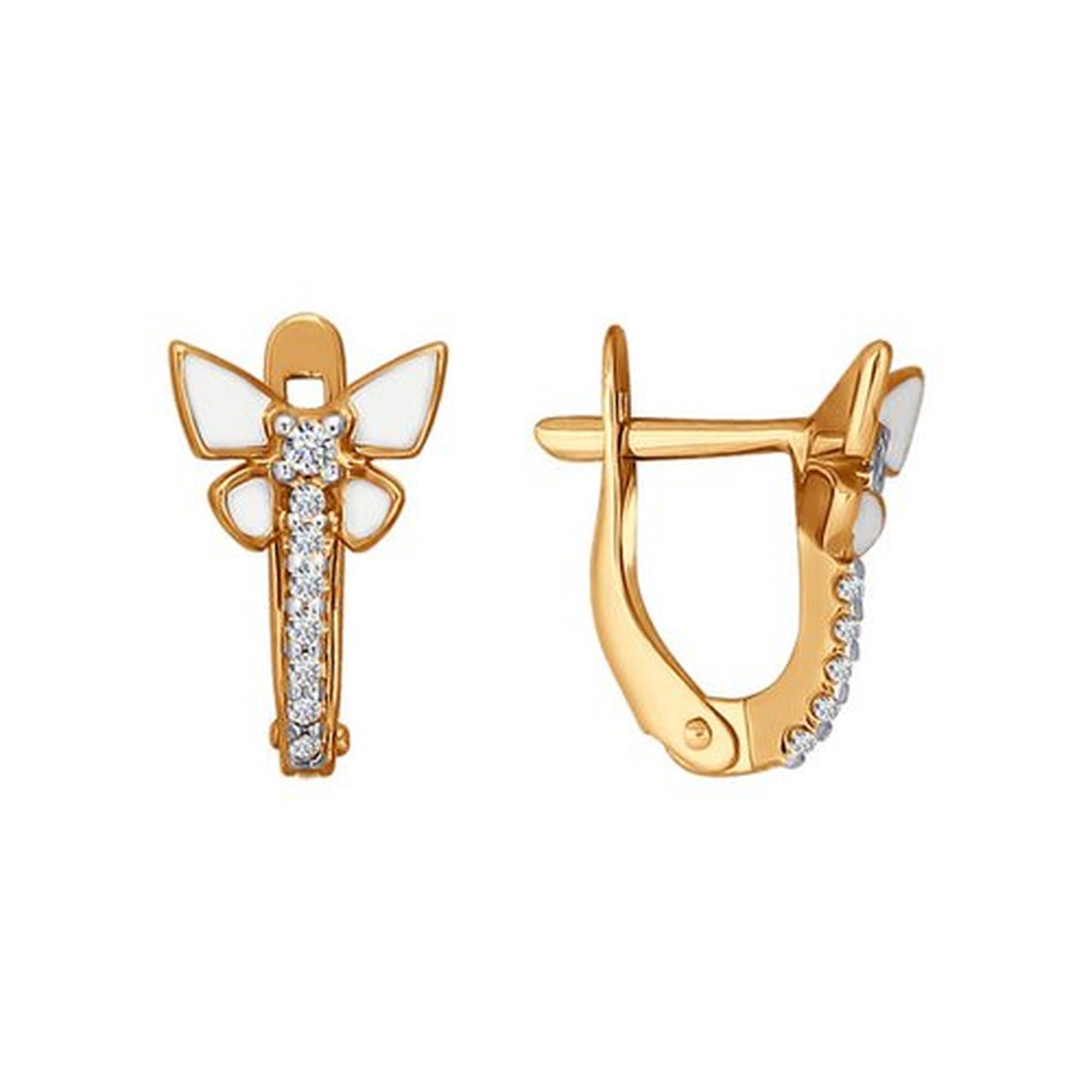 Серьги, красное золото, 585 проба, фианит, эмаль