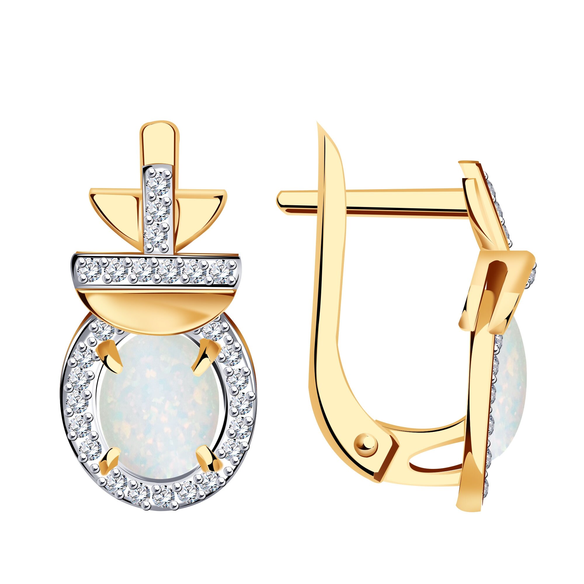 Серьги, красное золото, 585 проба, опал, фианит
