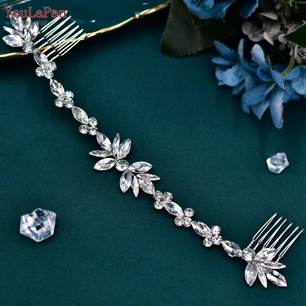 YouLaPan свадебные гребни для волос со стразами, женский головной убор ручной работы, свадебные аксессуары для волос, украшение, цепочка на голову невесты HP564