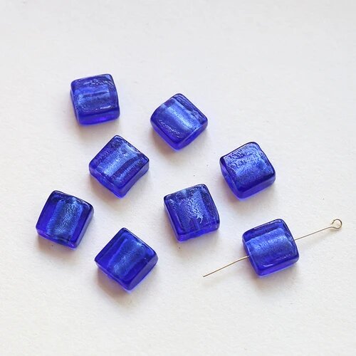 Цветные стеклянные квадратные бусины 12 мм Синий, 4- Cowboy Blue