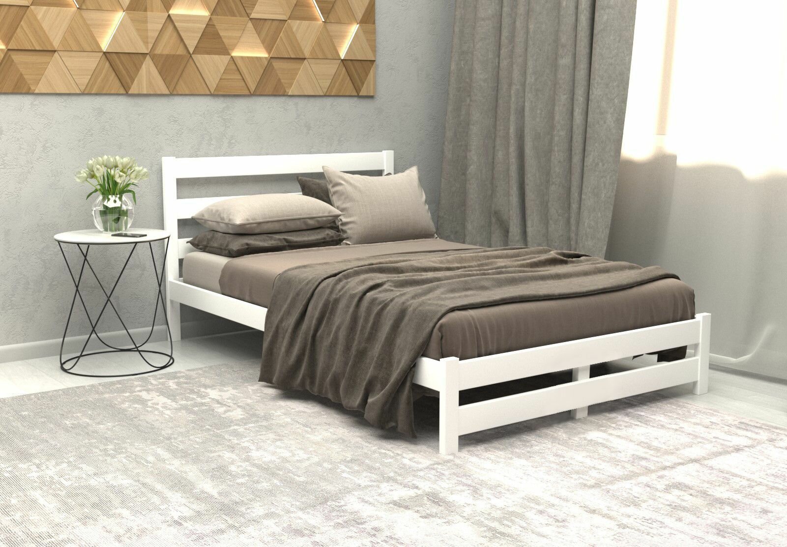 Кровать "Соня", массив берёзы, реечное основание, двухспальная, белая, 120х200 см