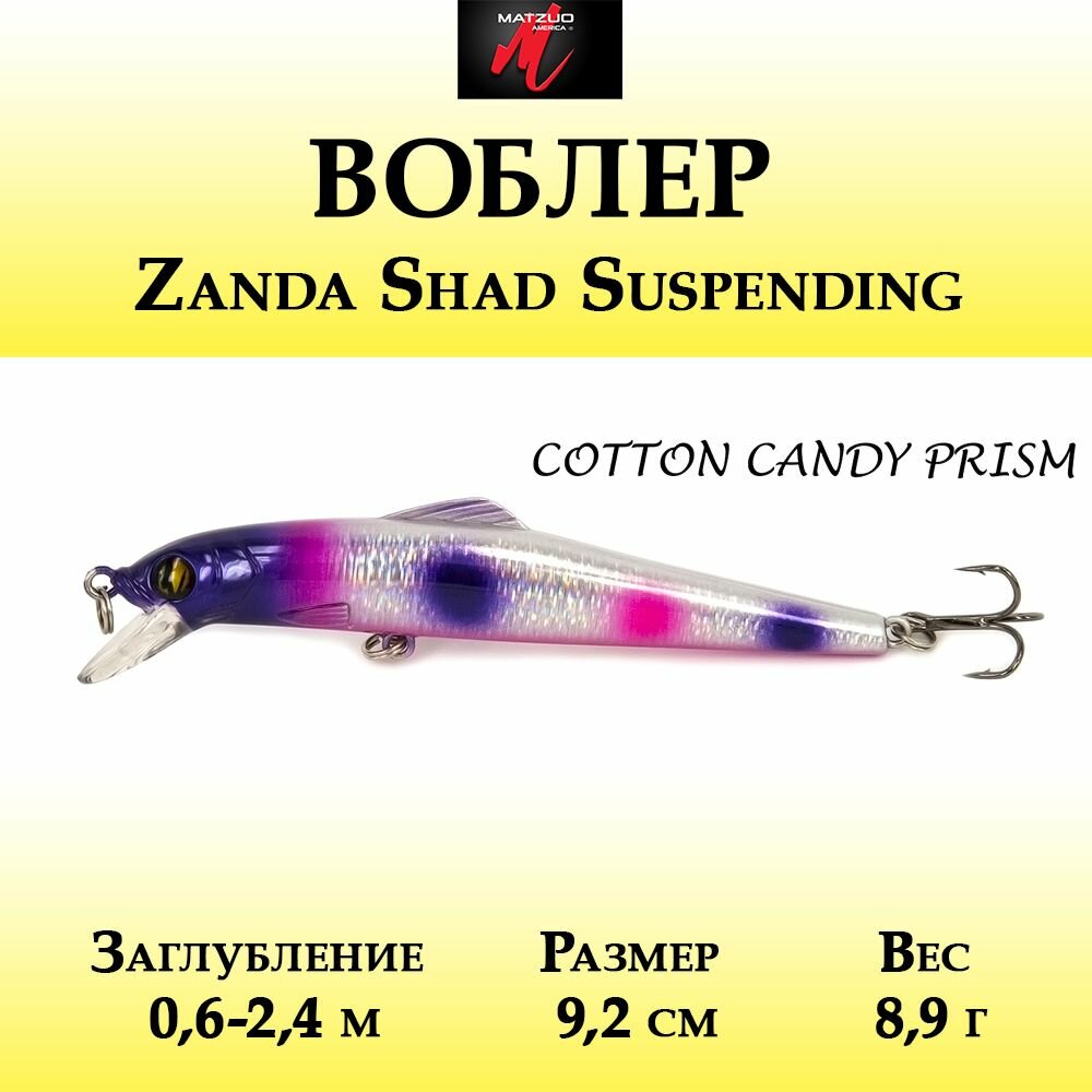 Воблер для рыбалки Matzuo Zanda Shad Suspending 8,9г, цвет Cotton Candy Prism