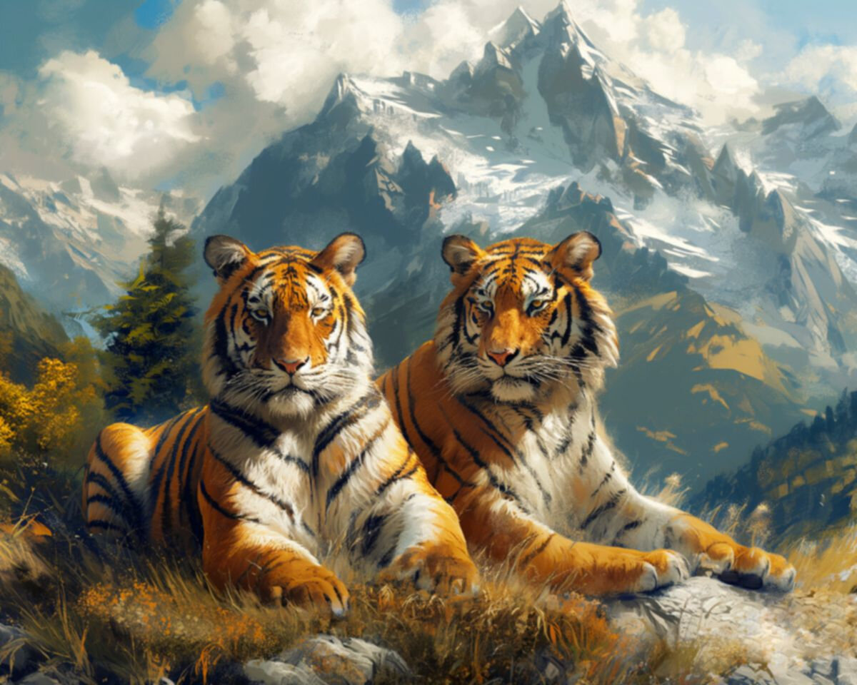 Картина по номерам тигры в горах 40х50