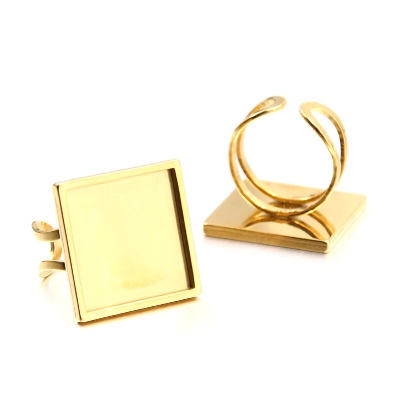 Серебристые и золотистые регулируемые кольца-кабошоны из нержавеющей стали Sweet Bell Gold 16mm