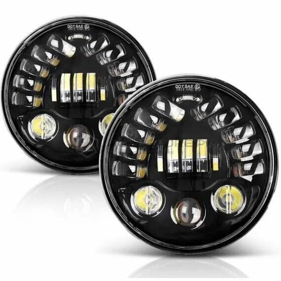 Фары автомобильные светодиодные LED для Лада Нива Уаз Ваз Камаз / G0076, 2 шт в комплекте / 114W, 7 Дюймов, разъем H4, 12-60V / Ближний, Дальний, ДХО, Поворотник / Lada Niva UAZ Kamaz