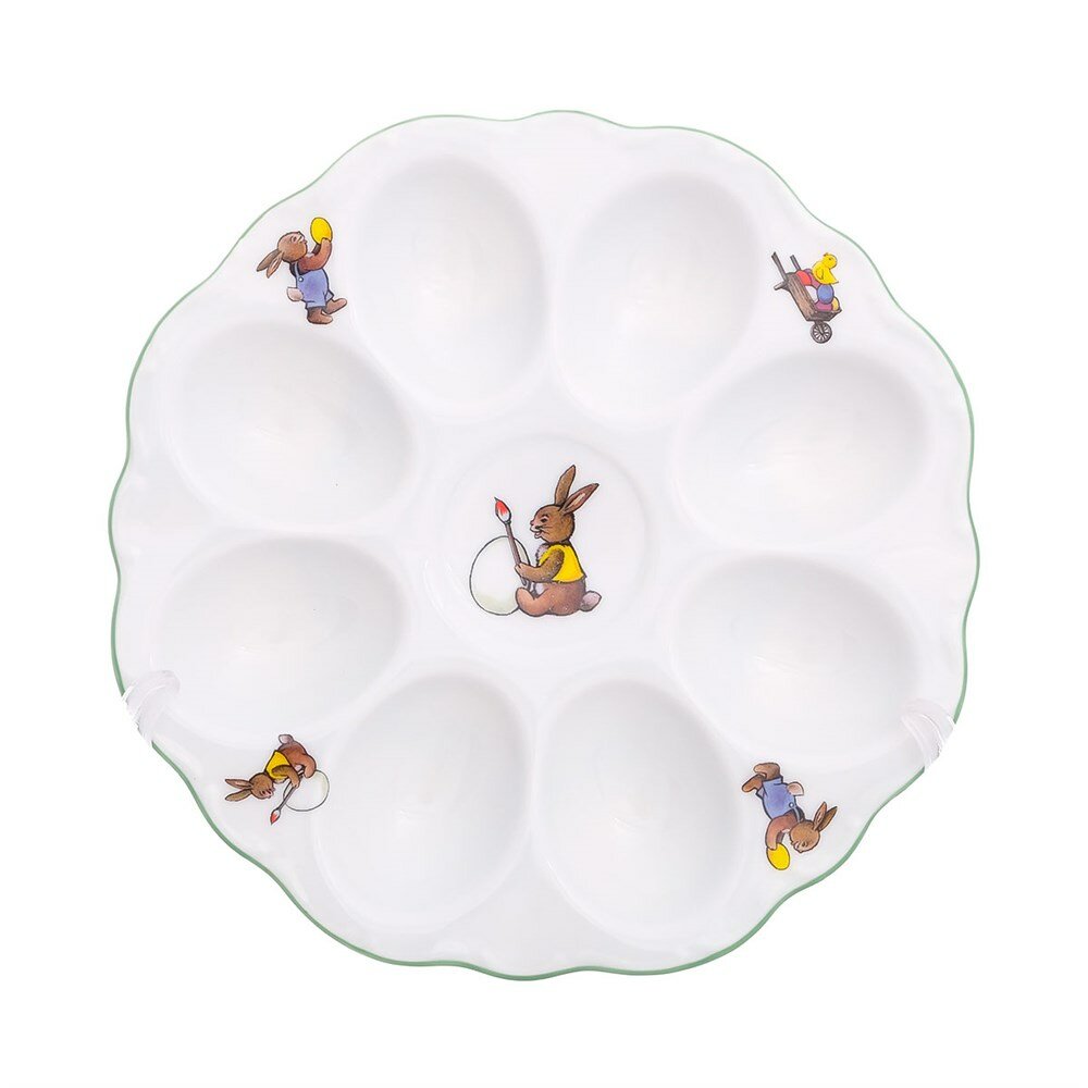 Поднос для яиц круглый 20 см, 1 шт. "Весна", декор: Зайчик с кисточкой, Queens Crown Чехия