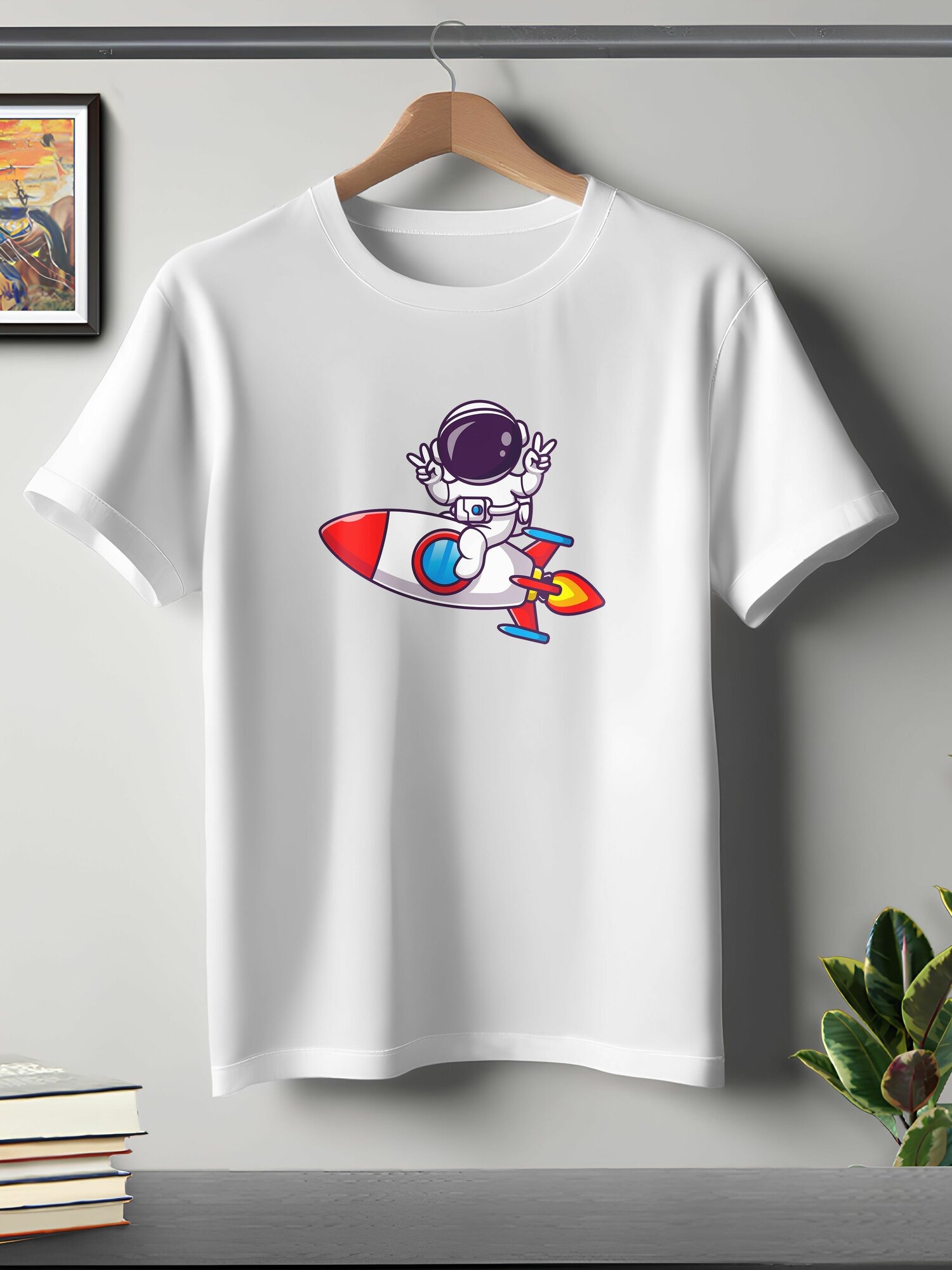Футболка  Детская ONEQ 158 (13-14) размер с принтом Космонавт, белая