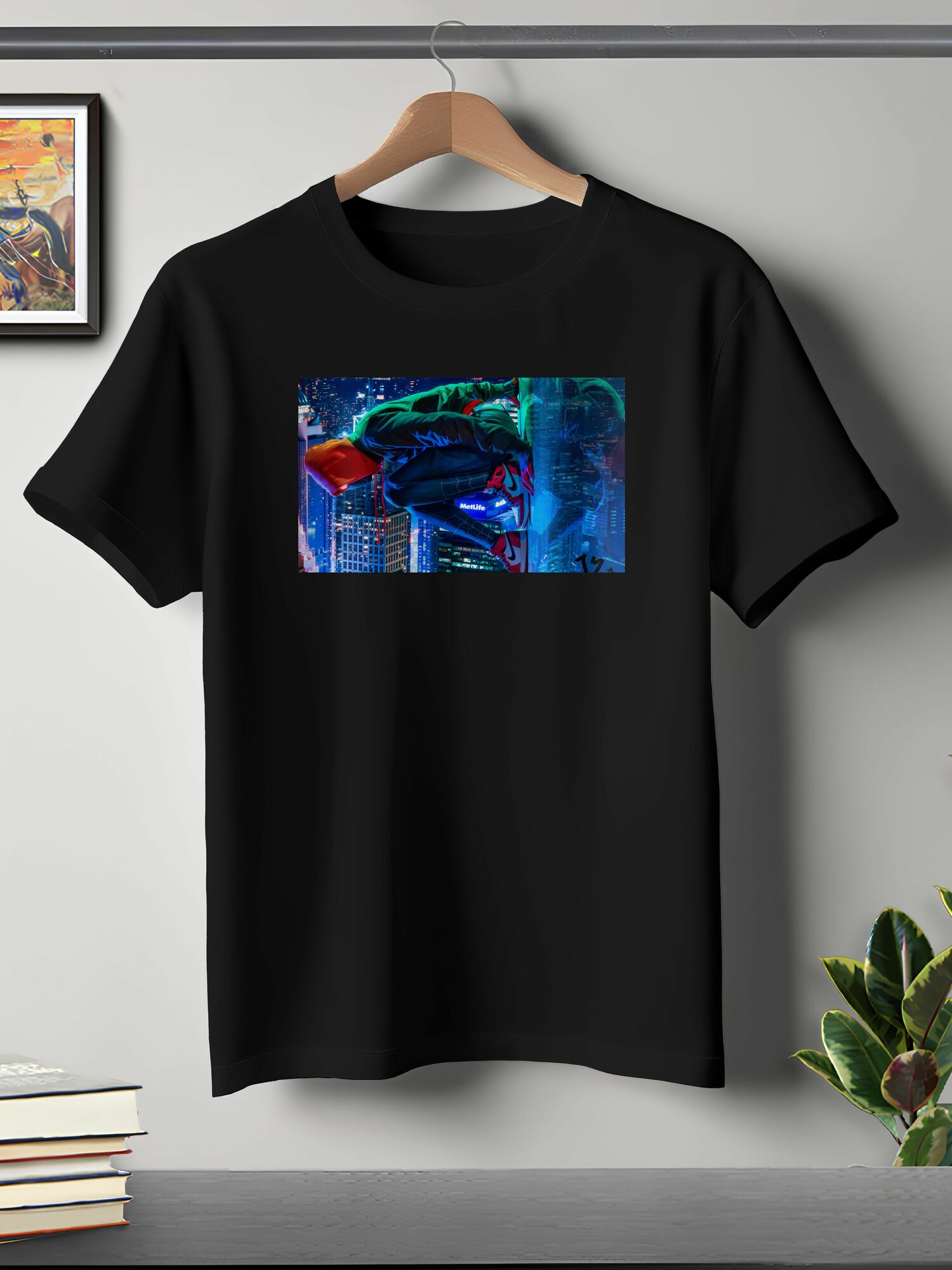 Футболка  Детская ONEQ 164 (14-15) размер с принтом Человек Паук Майлз Моралес, черная