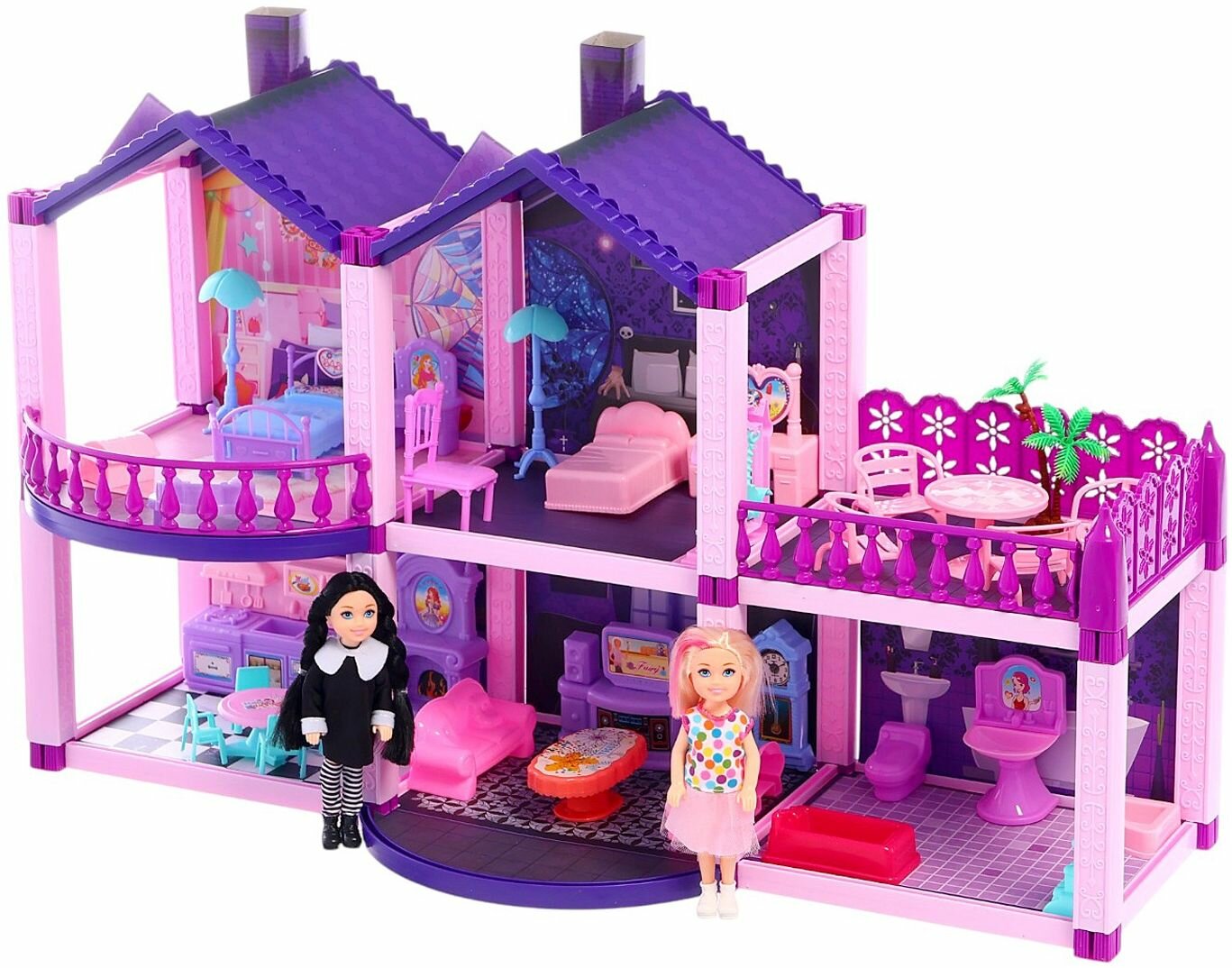 Кукольный дом "Тёмный домик", размер 50,8 х 15 х 45,5 см, 6 комнат, в комплекте 2 куклы, мебель и аксессуары, игрушечный домик для кукол