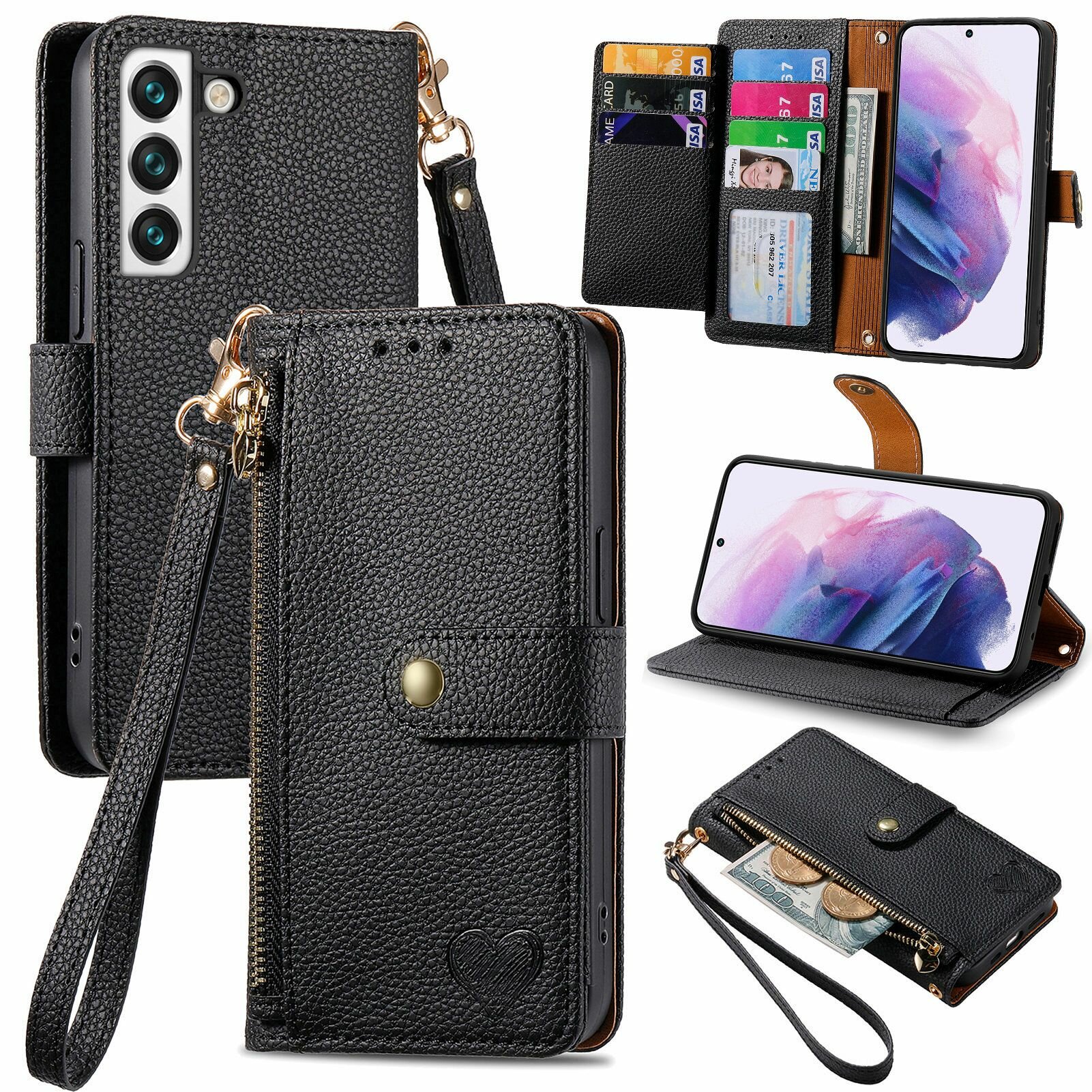 Книжка чехол для Samsung Galaxy S22 Plus экокожи кошелек на молнии Чехлы для мобильных телефонов