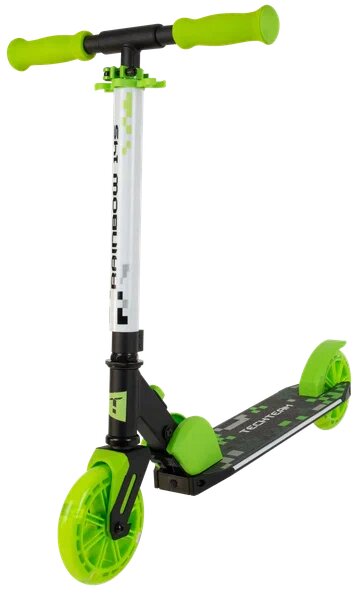 Самокат TechTeam Rainbow 145 для детей, складной, с подсветкой, черно-зеленый 2025