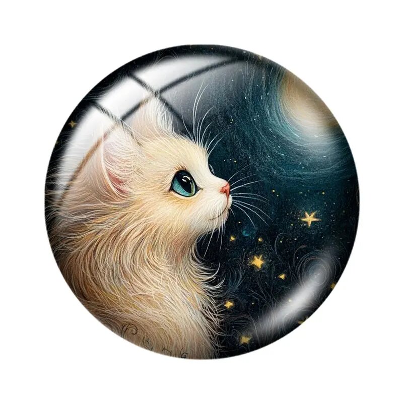 Кабошон "Кошка в космосе", 12mm, 10pcs-BG7100-04