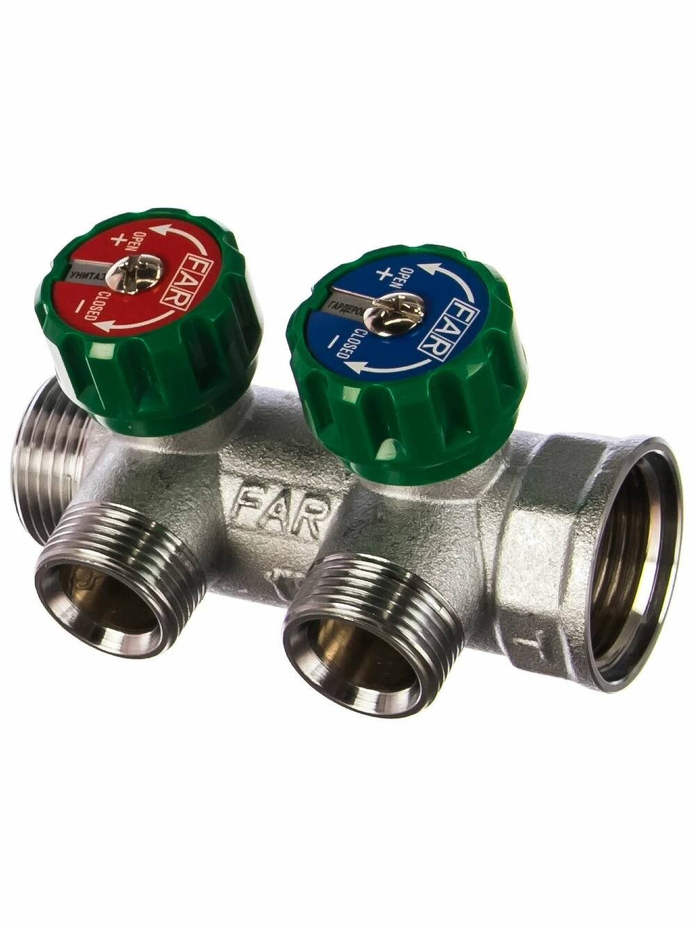 Коллектор регулируемый FAR 1"ВН на 2 отвода 3/4"EU, с вставкой под плоское уплотнение, FK 3821 134UN