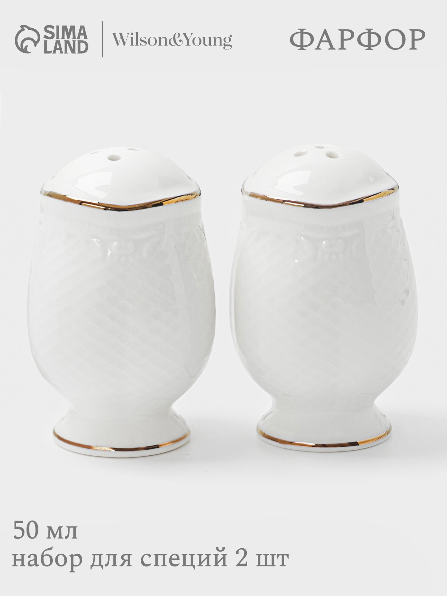Набор для специй Wilson&Young Empire, солонка и перечница, 50 мл, фарфор, белый