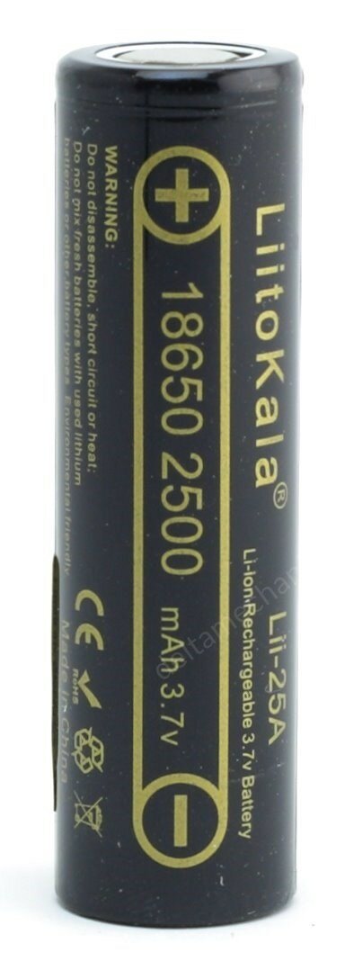 Аккумулятор 18650 Liitokala Lii-25A, незащищенный, 2500mAh 3.7V, Li-Ion, 1шт.