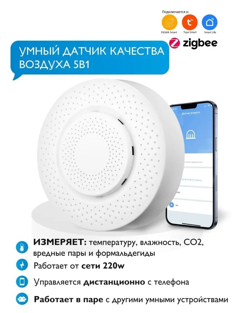Умный Датчик-измеритель и сигнализатор угарного газа ZigBee