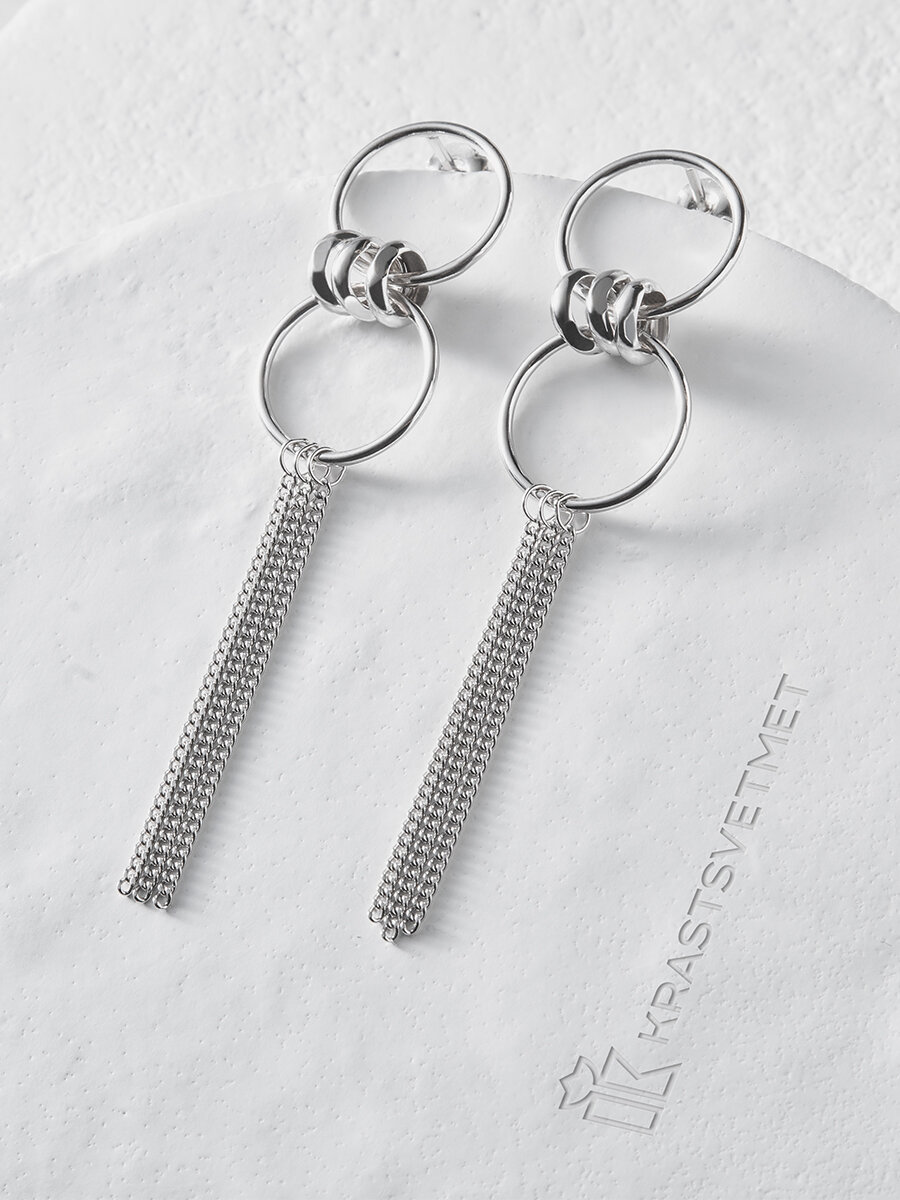 Серьги цепочки, пусеты, серебро, 925 проба, родирование