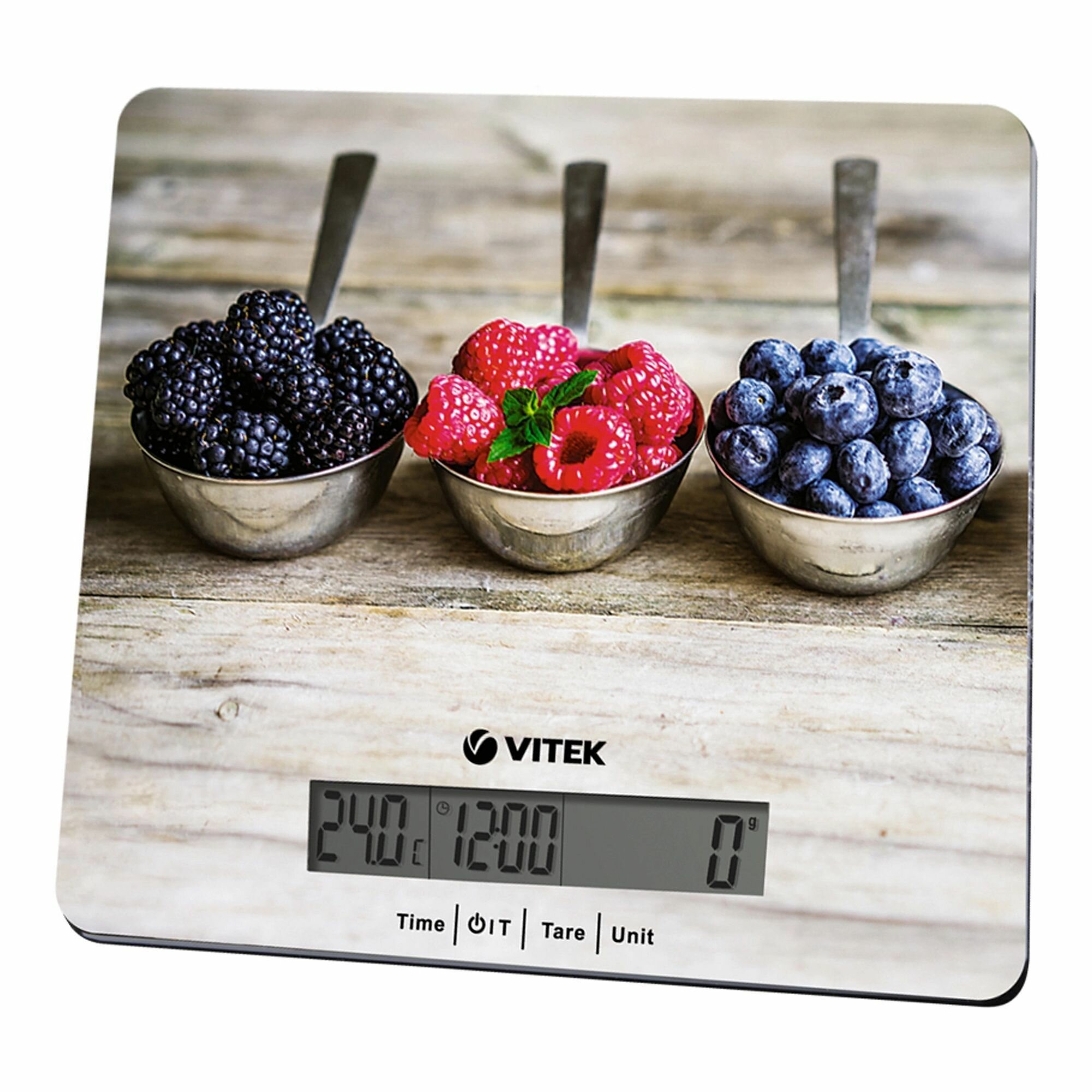 Весы кухонные электронные Vitek VT-2429, макс. вес:5кг, квадратные, коричневый с ягодами, подарок на 8 марта женщине