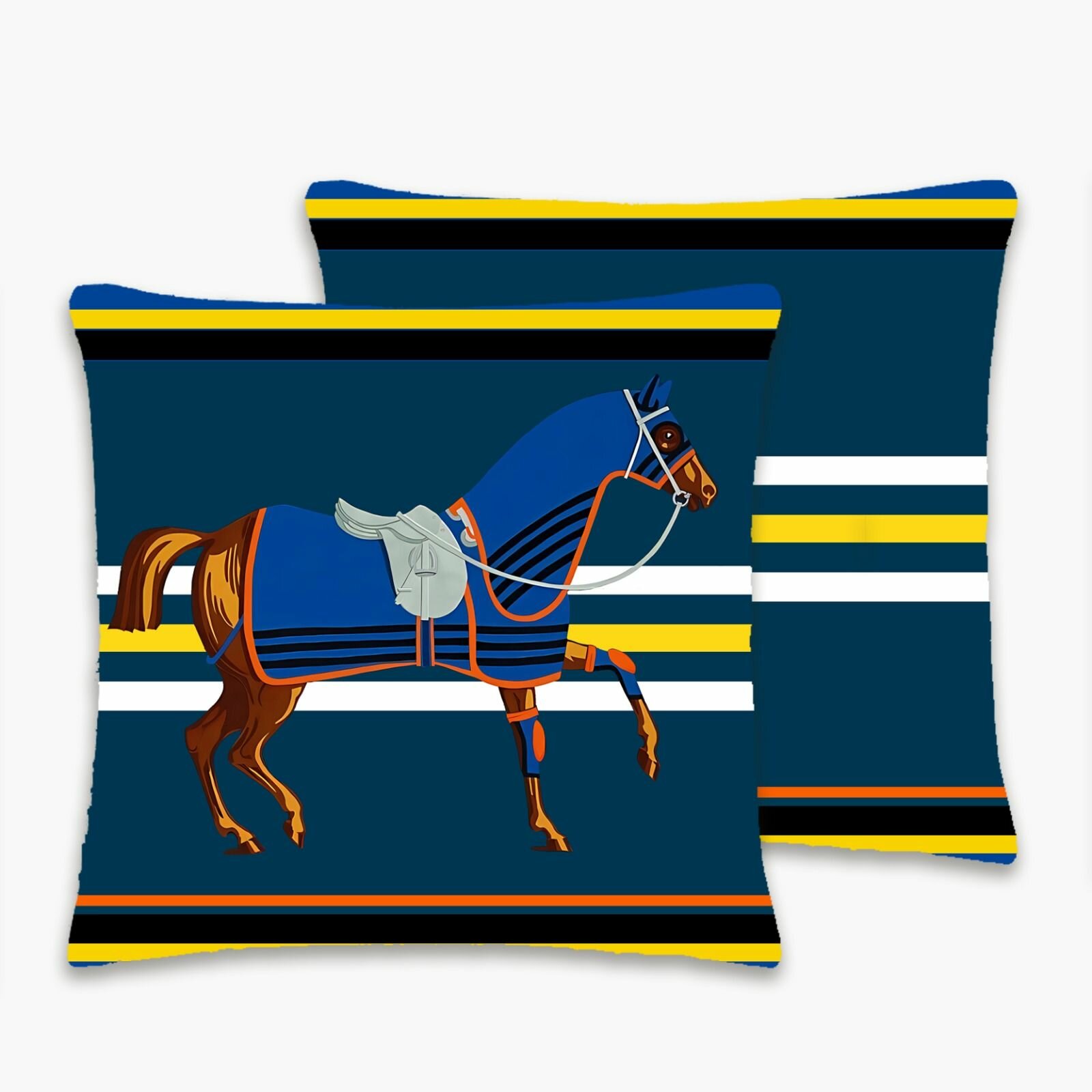Чехол для подушки Лошадь синий фон 45х45 велюр рисунок с двух сторон