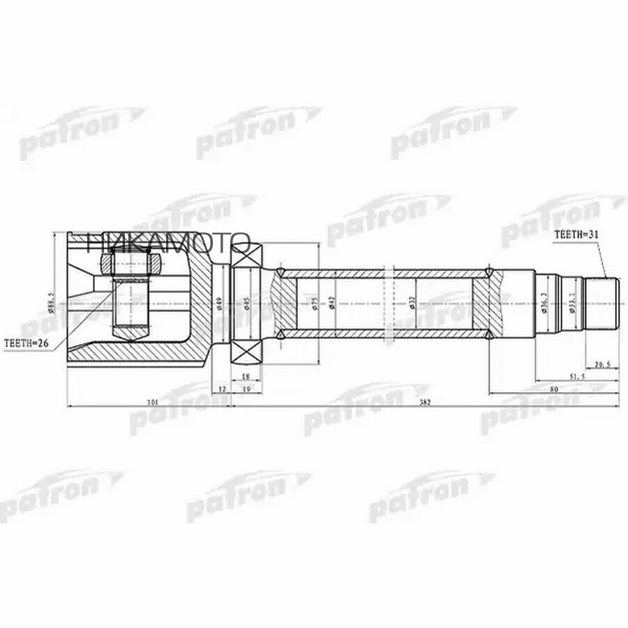 PATRON PCV1325 ШРУС внутренний правый 31x36.2x26 FORD MONDEO CA2 07-