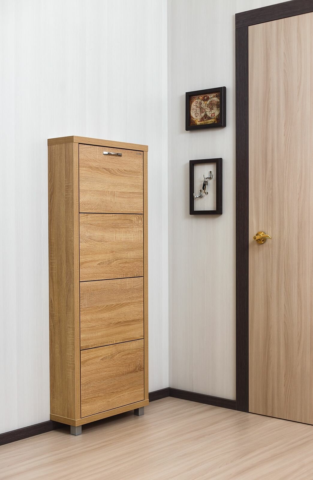 Шкаф обувной Ironnori Люкс, Дуб сонома 4 отделения, откидная дверь