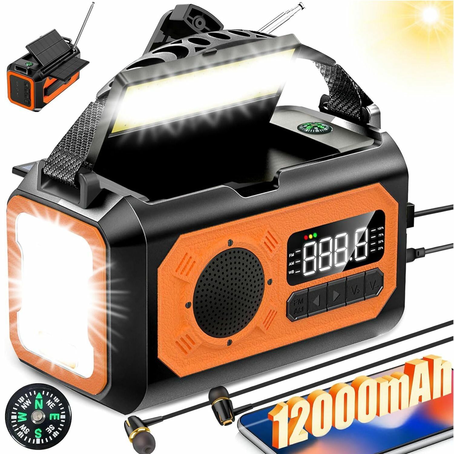 12000mAh аварийное радио, AM/FM/NOAA ручной рукоятки портативный солнечный радио погоды=v=