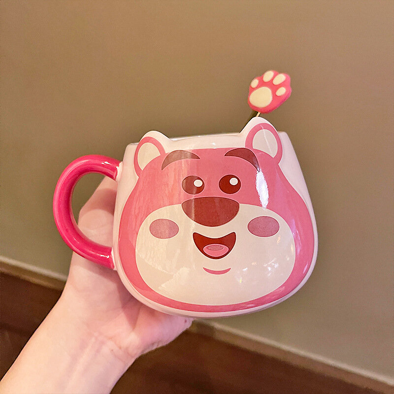 Кружка с большим животом и клубничным медведем для девочек, набор из высококачественной кружки для воды, подарок на день рождения, милая керамическая кружка для офиса