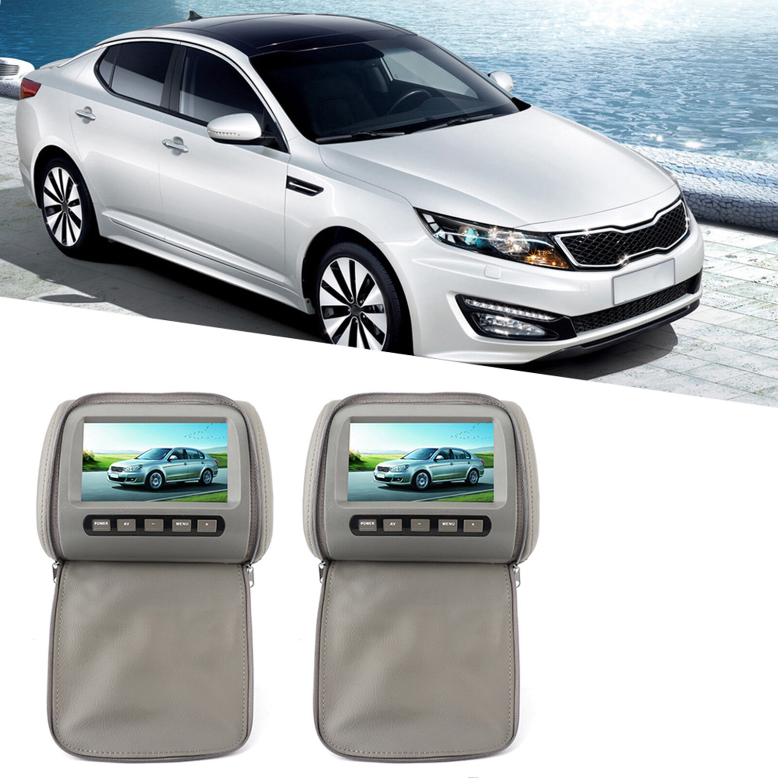 2шт 7 дюймов HD автомобильный подголовник ЖК-видеоплеер с застежкой-молнией и пультом дистанционного управления MP5 дисплей серый