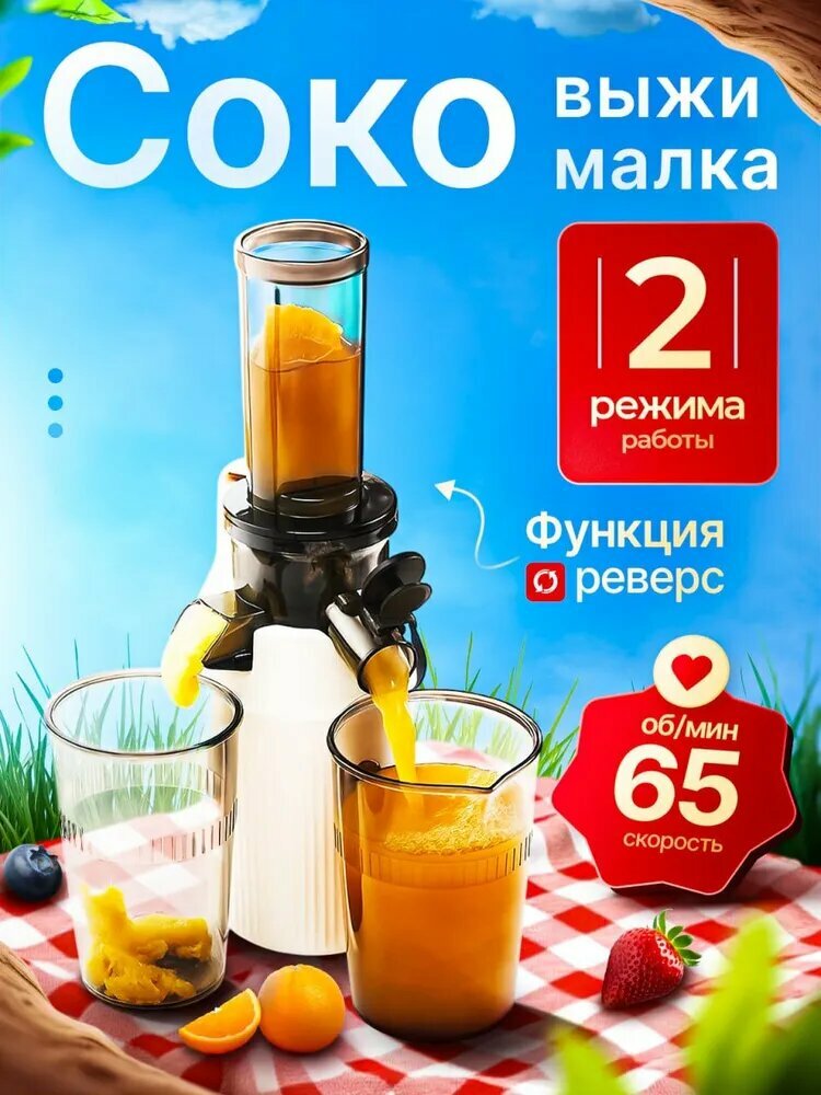 Шнековая соковыжималка KAWU SJ-019, вертикальная, 100Вт, светло-бежевая