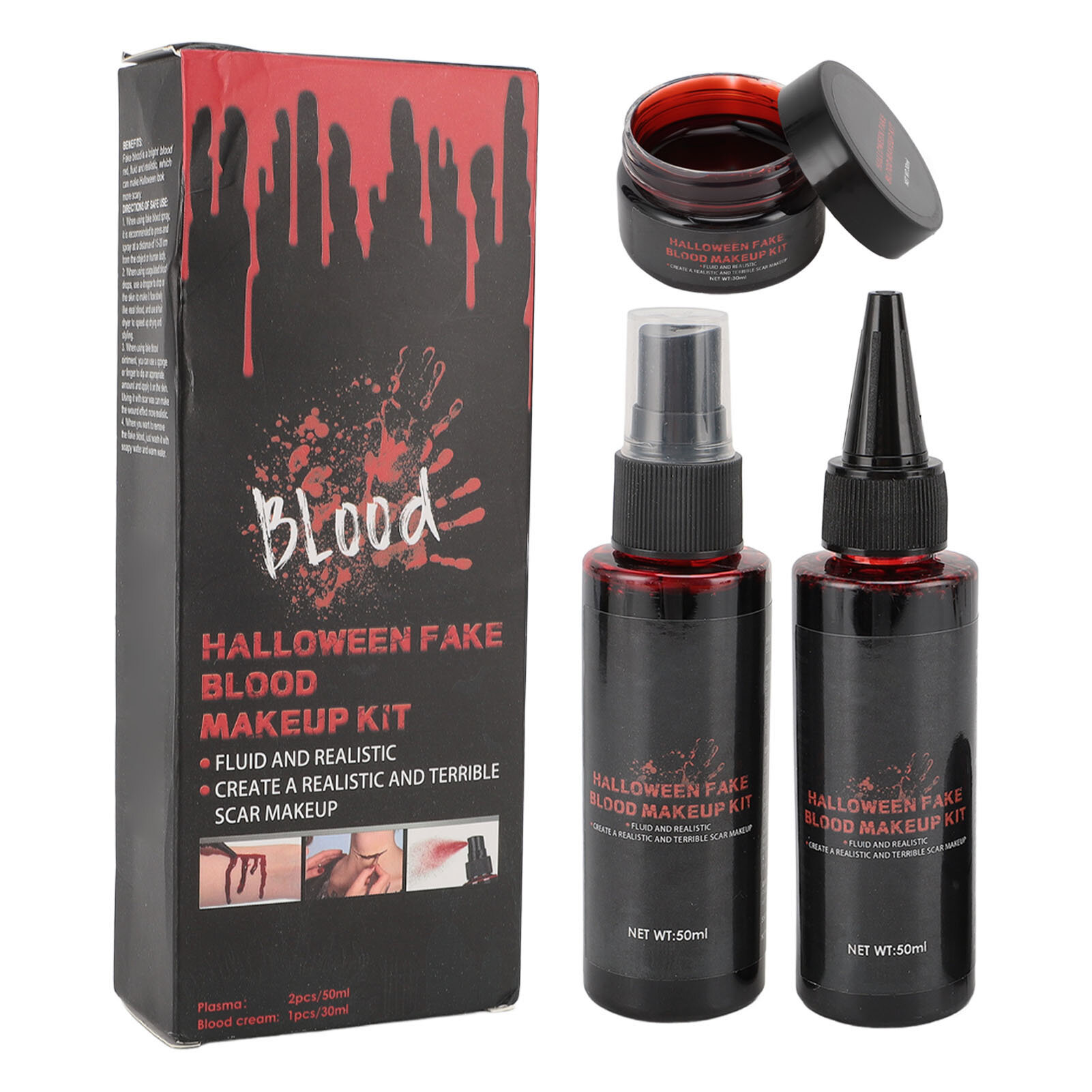 3pcs Festival Fake Blood Makeup Set Realistic Scary Spray Coagulated Cream for Cosplay Dress Up Clothes