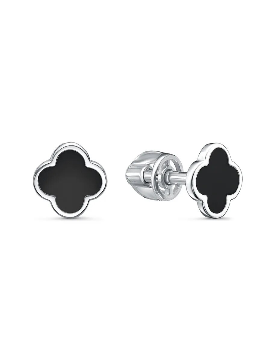 Серьги пусеты, серебро, 925 проба, родирование, эмаль, фианит