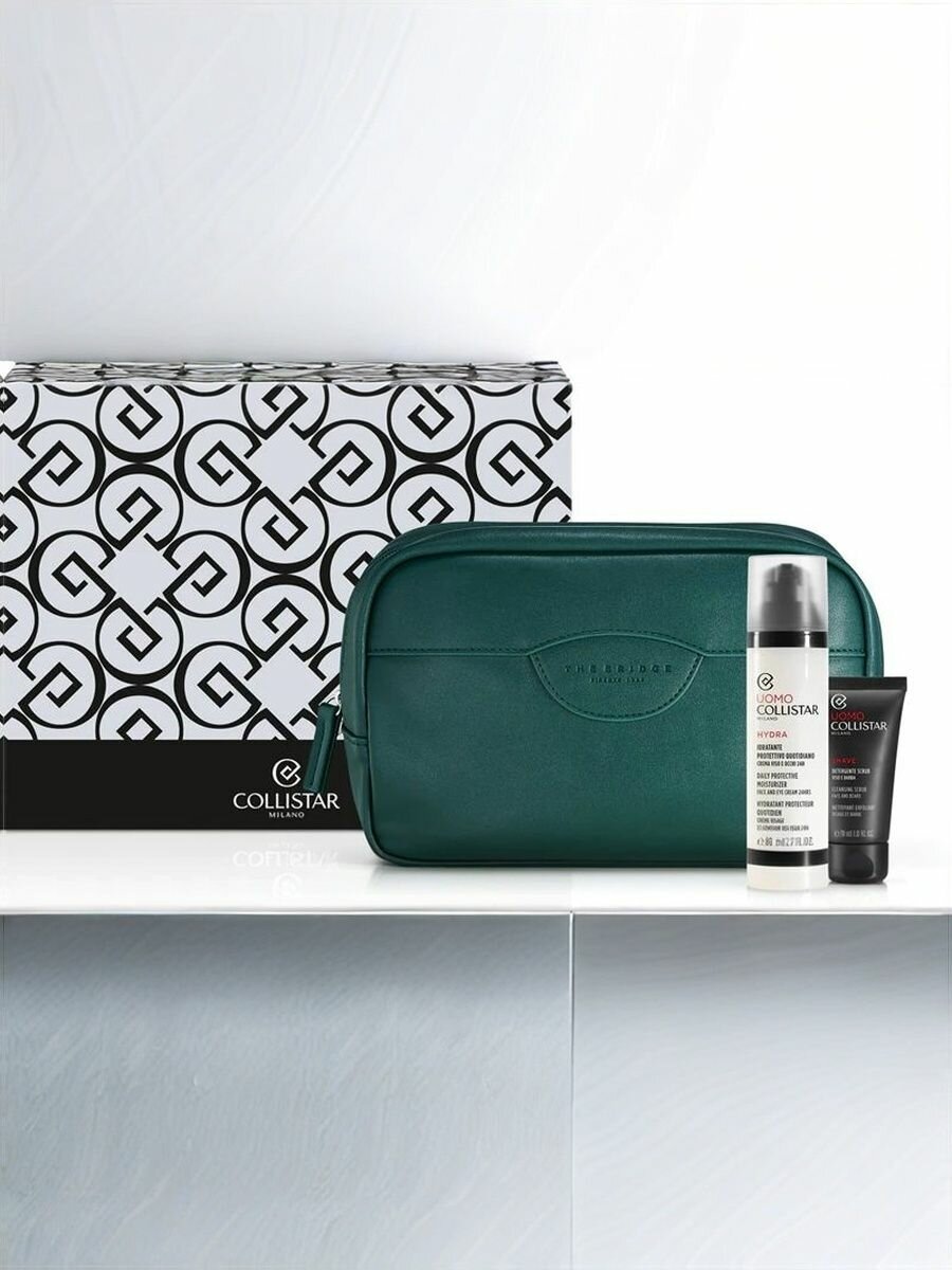 Набор Collistar - Uomo Daily Protective Moisturizer Крем для лица и кожи вокруг глаз 80 мл + Очищающий скраб для лица 30 мл + Косметичка