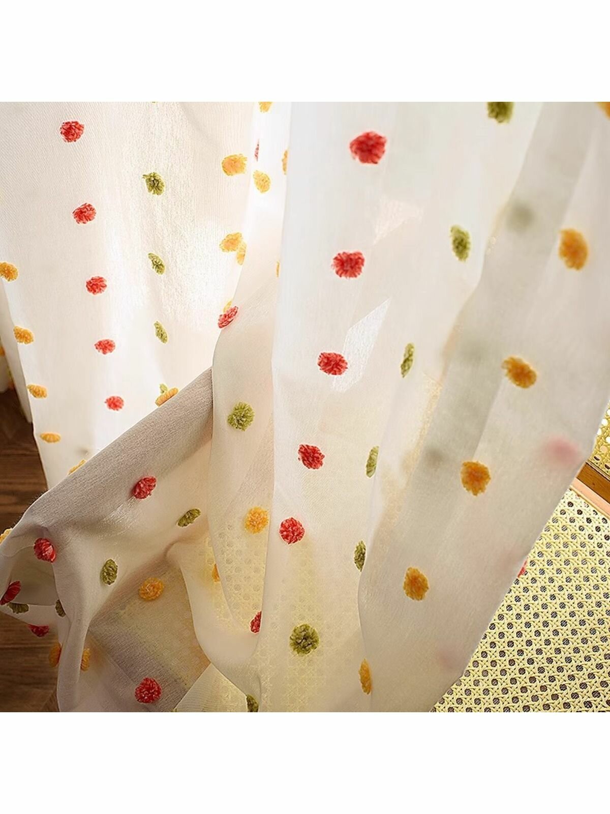 Тюлевые шторы с помпонами в виде радужных шариков, современный минимализм, для детской, гостиной, спальни и эркера, полупрозрачные, новинка 2025