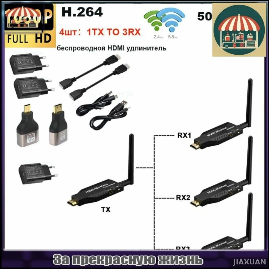 Беспроводной удлинитель HDMI 1080P HD с передатчиком и приемником 2.4G/5.8G на 50 метров бестселлер