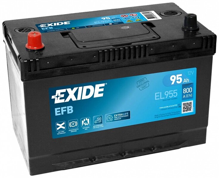 Автомобильный аккумулятор EXIDE START&STOP EFB EL955 95.1 Ah 800 A ПП (306x173x225) D31R 306x173x222
