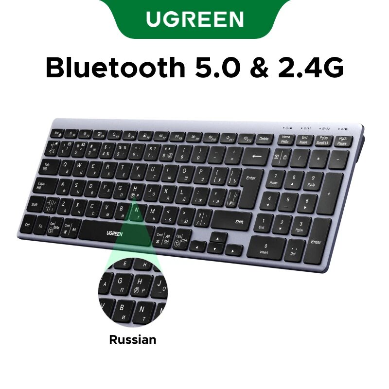 UGREEN Беспроводная мембранная клавиатура Bluetooth 5.0 2.4G 99 клавиш 3 языка
