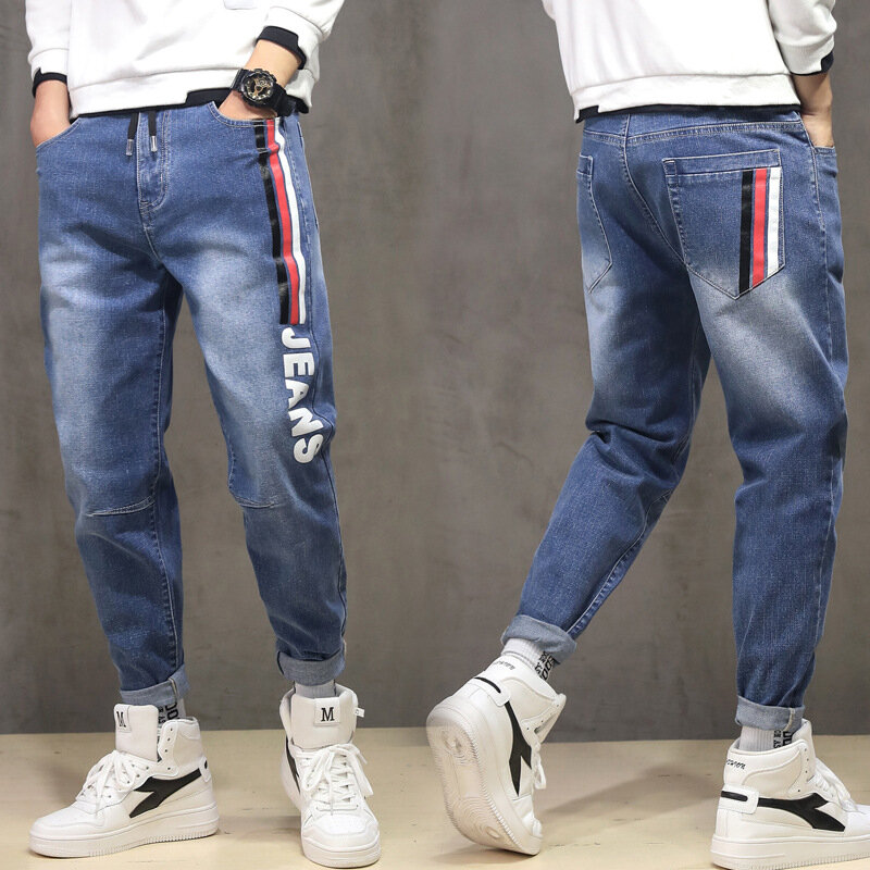 Охоты Брюки JYL Чистый цвет Молодеж. муж. джинсы муж. свободн. печат. япон. стиль джинсы муж. эластич. увелич. размер Харун штаны муж. Синий/L