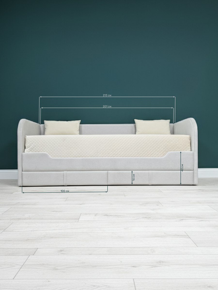 Кровать раздвижная односпальная/двуспальная в мягком исполнении светлая 200/90/180